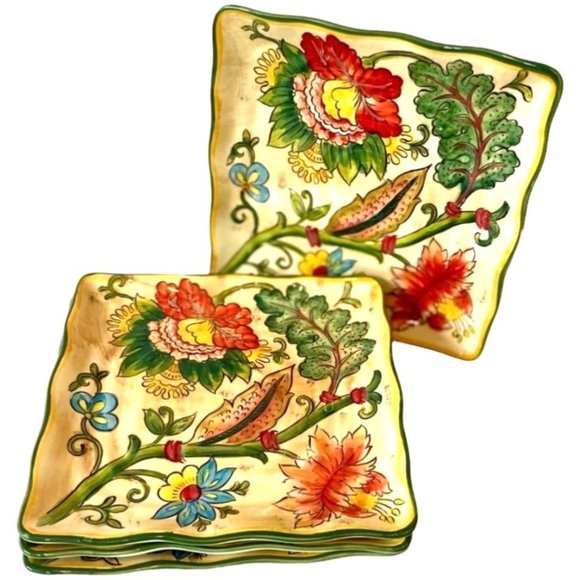 Maxcera | Kitchen | 3 Maxcera Vanilla Chintz Square Floral Red Yellow ...